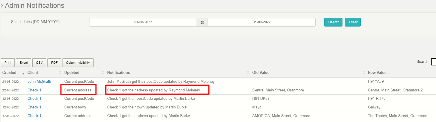 Client & Carer Updates - Admin Notifications – One Touch Health